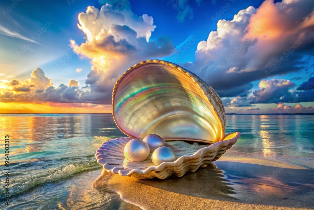 Sulu Sea in the afternoon, a giant clamshell opens its lid, revealing a ...