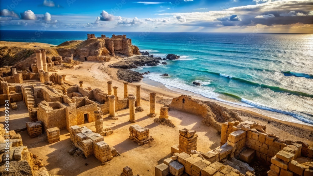 Libyan Coast in January ancient artifacts, half-buried in the sand ...
