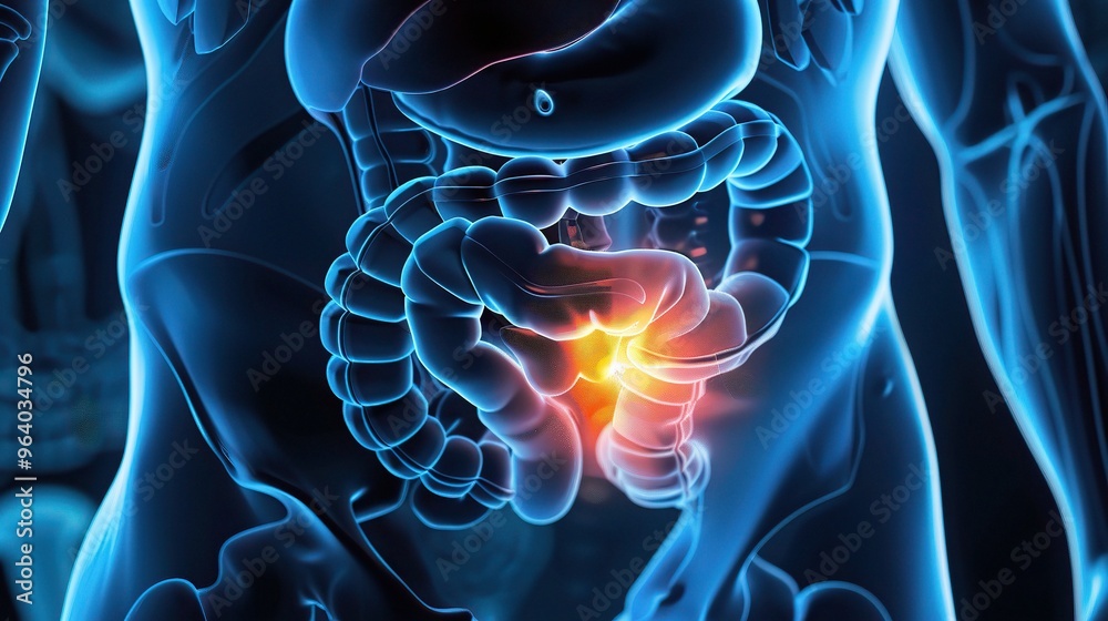A detailed look at appendicitis showing the affected area. The appendix ...