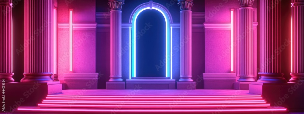 Roman style stage design featuring two windows a raised three level ...