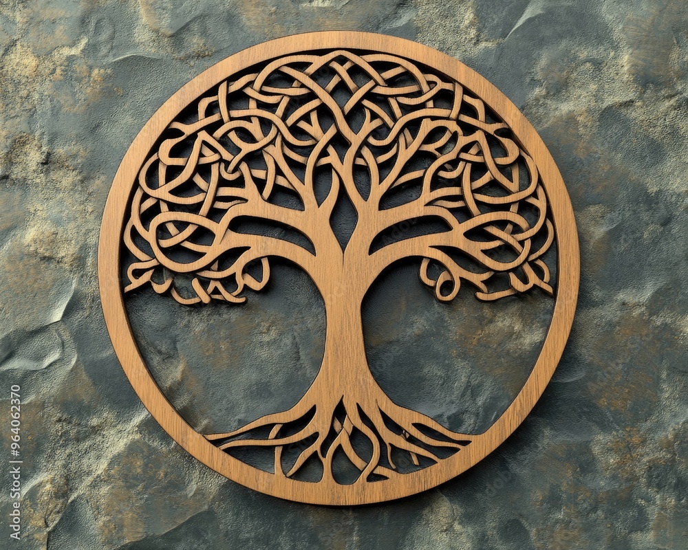 Celtic inspired circular oak tree design featuring roots and a rootless ...
