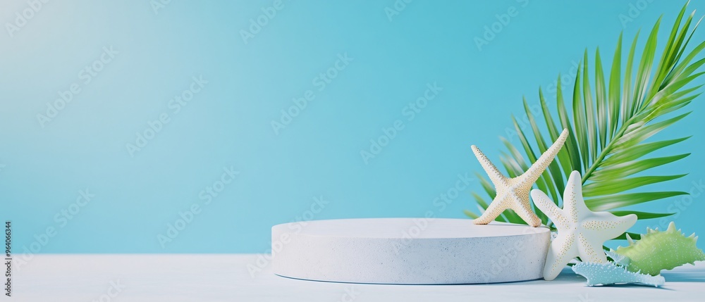 summer-themed pedestal with coastal vibes, rendered in Cinema 4D ...