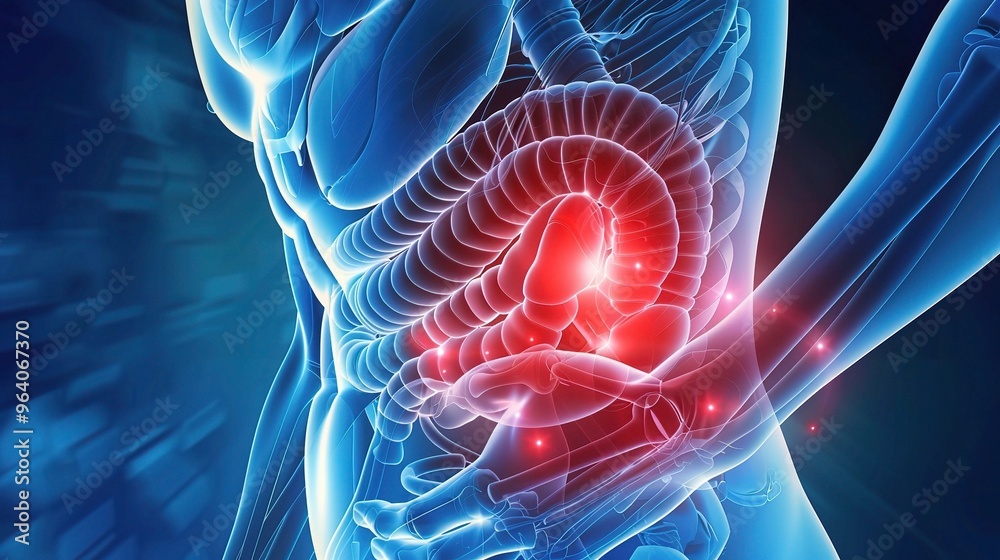 A detailed look at appendicitis showing the affected area. The appendix ...