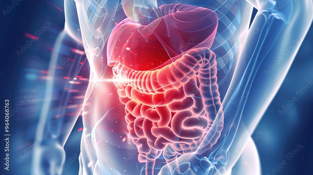 A detailed look at appendicitis showing the affected area. The appendix ...