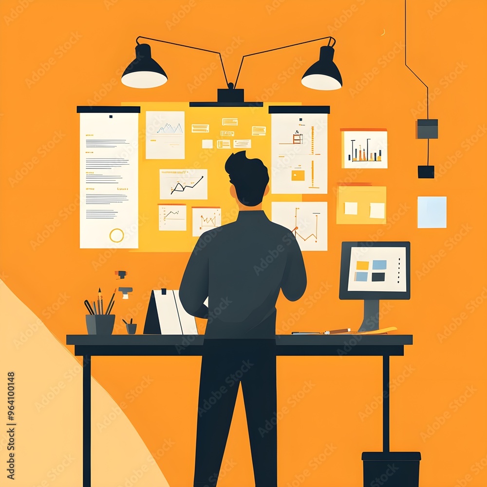 6. Thing management flat design side view project planning animation ...