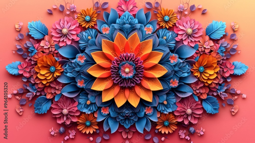 Complex mandala art with rich textures, bright color palette, and 3D ...