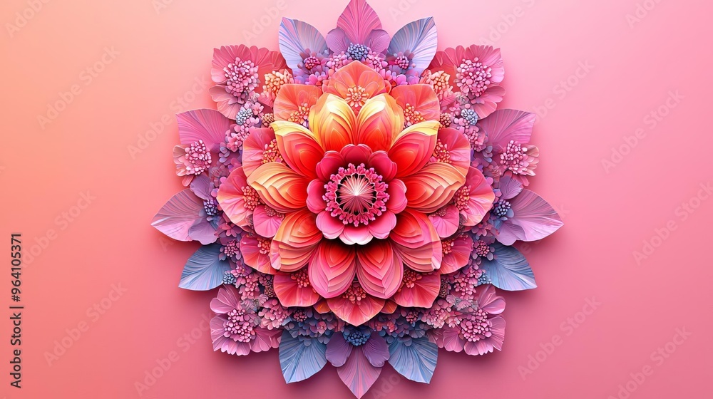 Complex mandala art with rich textures, bright color palette, and 3D ...