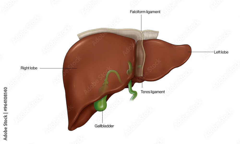 Poster Detailed Anatomy of Liver with Gallbladder: Labeled Illustration ...