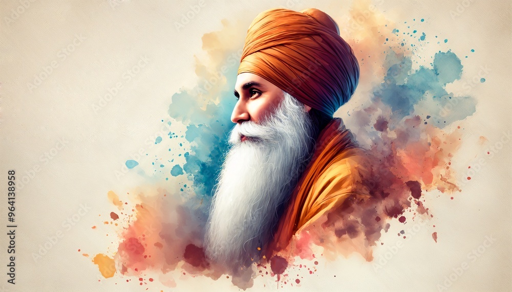 Watercolor illustration of guru nanak portrait. Stock Illustration ...