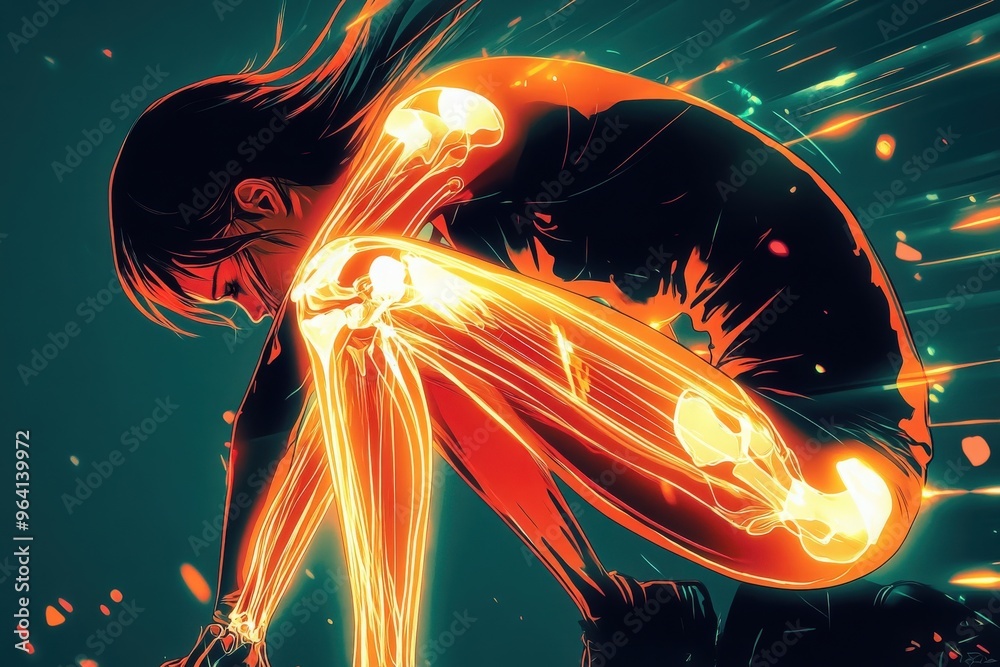An intense anime-style illustration of a woman in a dynamic pose ...