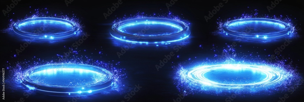 Blue light portal effect with magic neon glow. three set of Tech ...
