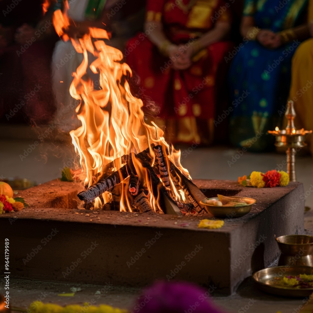 Indian Vedic fire ceremony Pooja. A ritual rite for many religious and ...