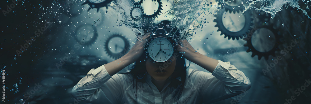 A time traveler with clock gears bursting from their head and ...