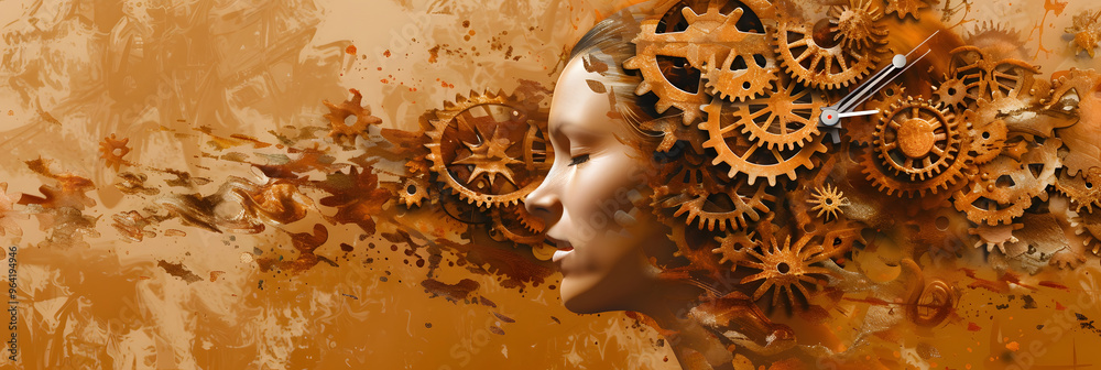 A time traveler with clock gears bursting from their head and ...