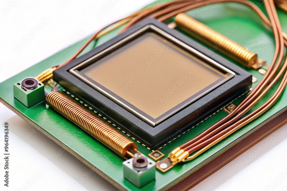 A side view of a microelectronic component, featuring a liquid crystal ...