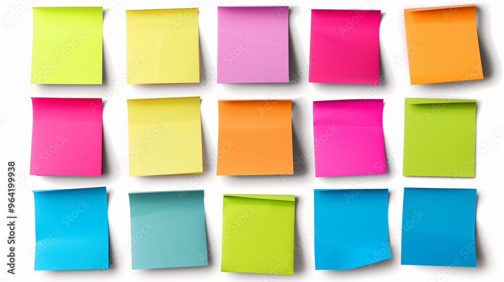 Sticky notes multiple angles front left right back, various colors ...