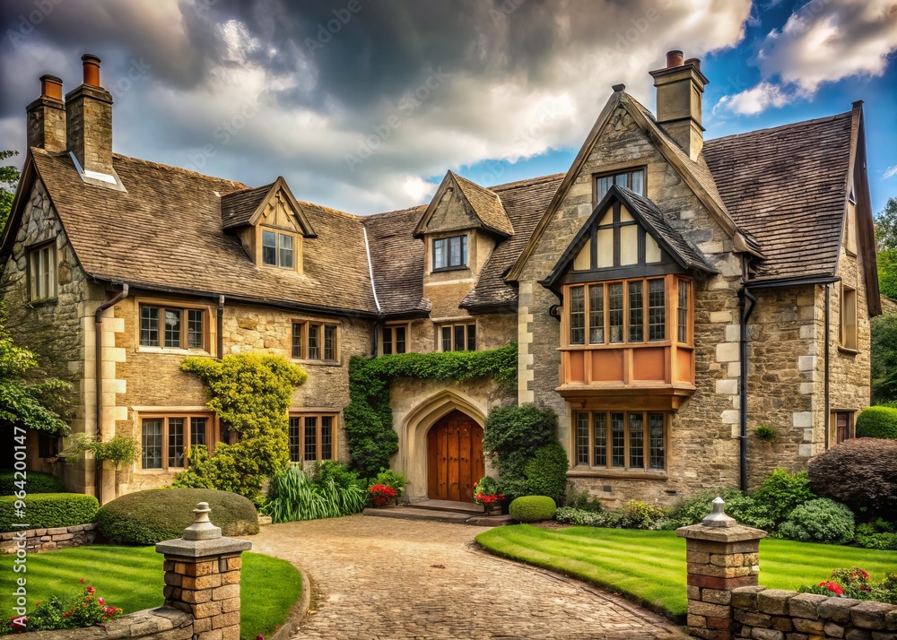 "Earthy-toned stone walls, steeply pitched roofs, and intricately ...