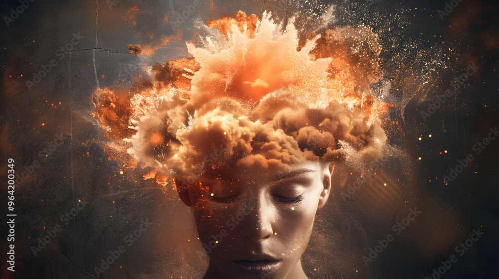An athlete with an exploding head and Symbolizing the concept of stress ...