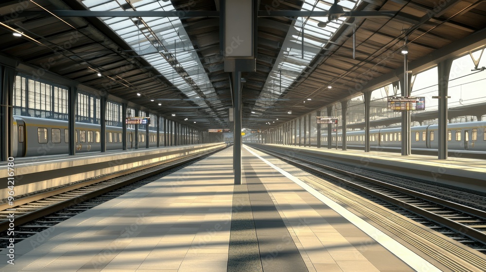 passenger lanes at long railway stations along the train tracks Stock ...