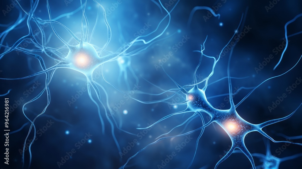 Neurons and synapse sending biological electrical and chemical ...
