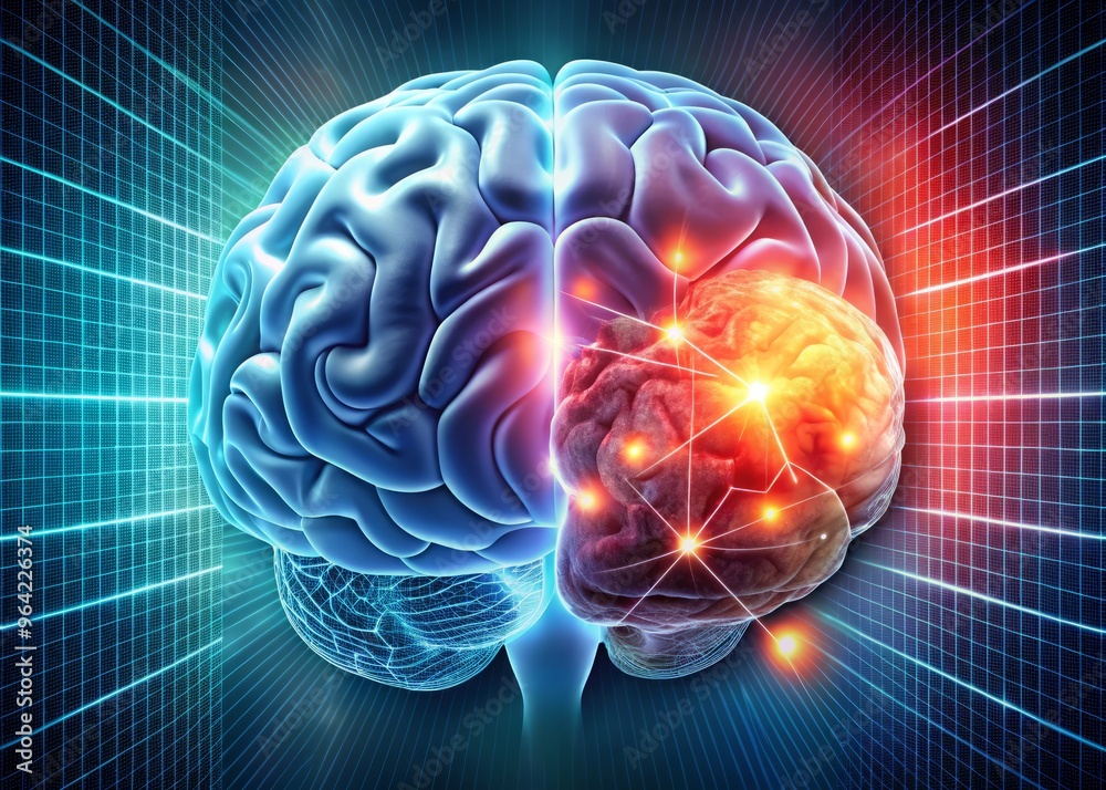 Medical illustration of a healthy brain versus a brain with Parkinson's ...