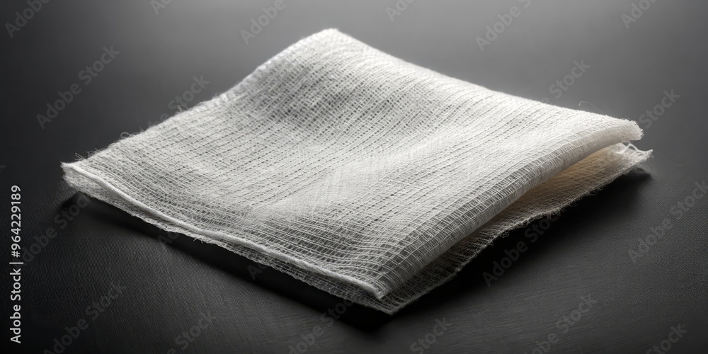 A single gauze pad centered on a pure black background, illustrated in ...