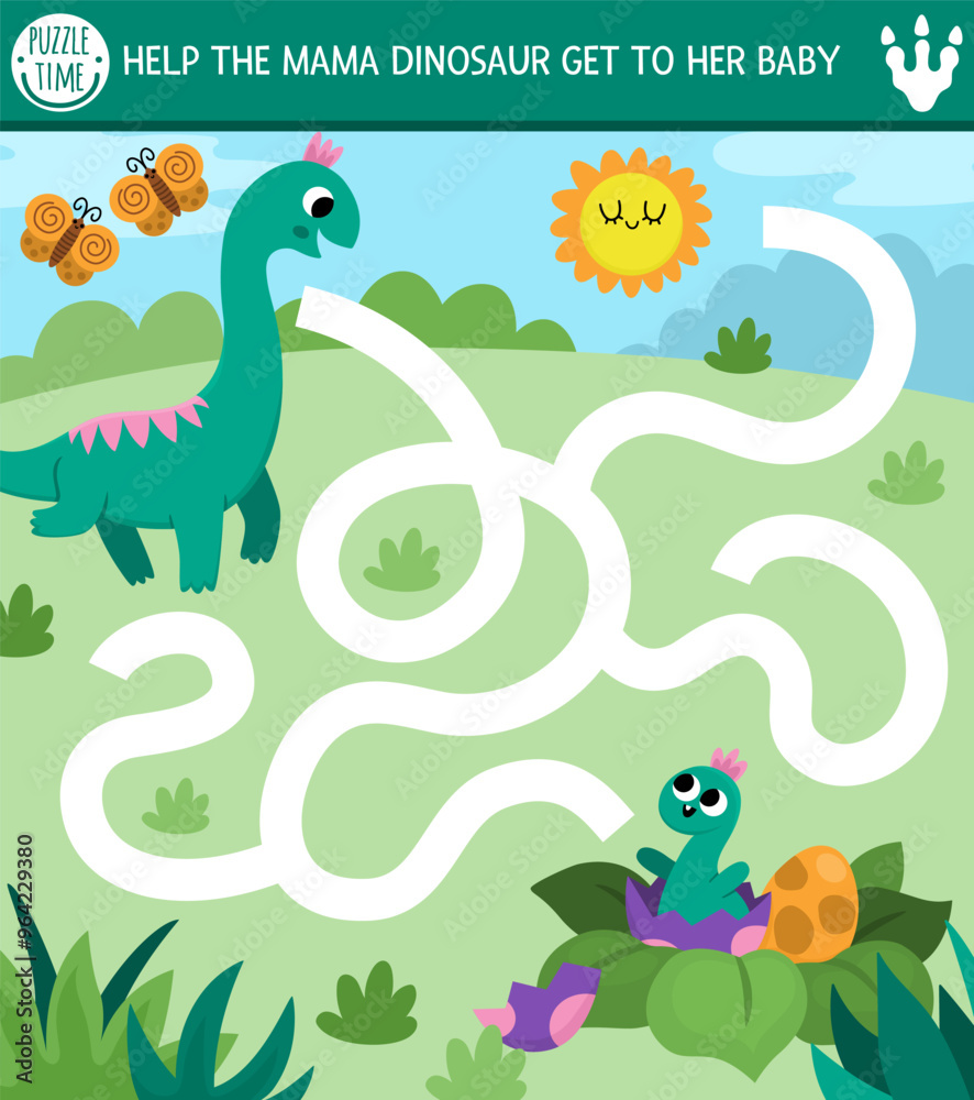 Simple dinosaur maze for kids with cute animals and ancient world ...