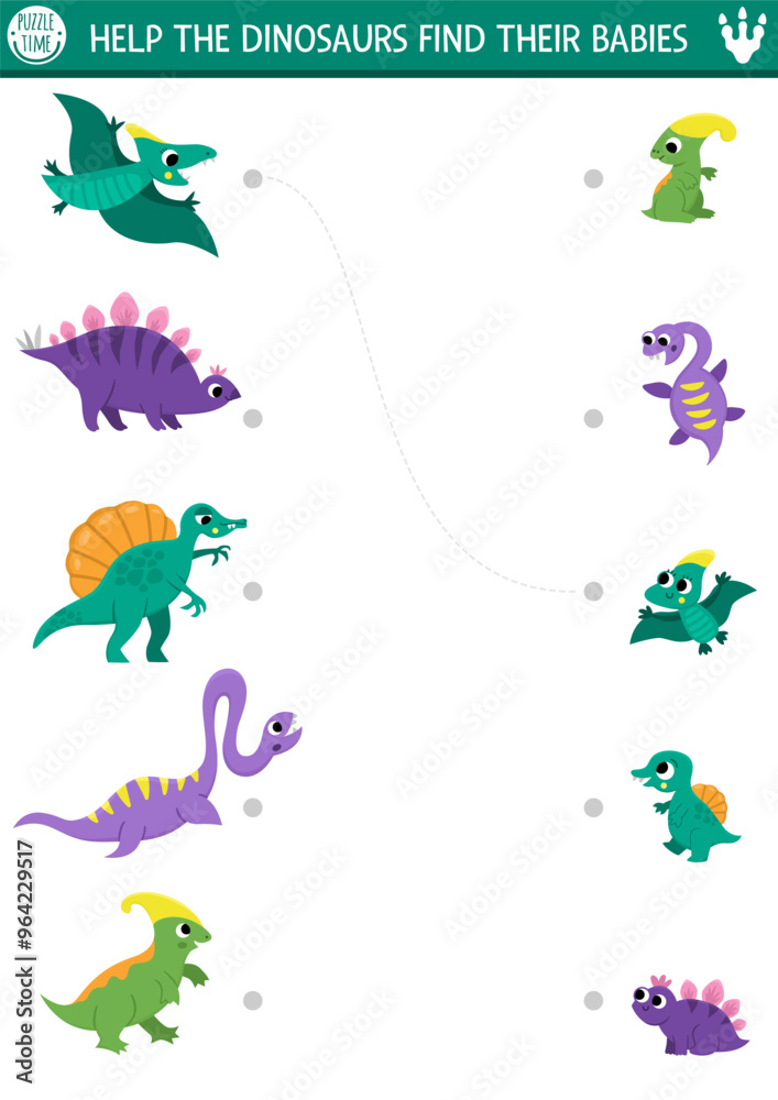 Dinosaur matching activity with cute animals and their babies ...