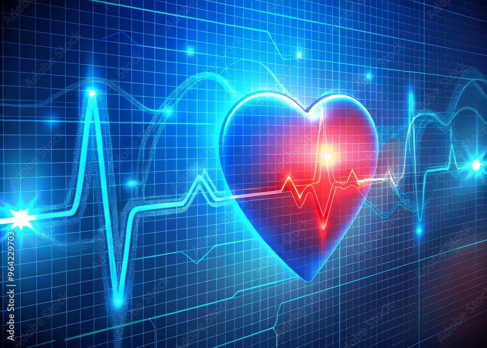 Detailed depiction of the ECG heart axis pattern on a futuristic blue ...