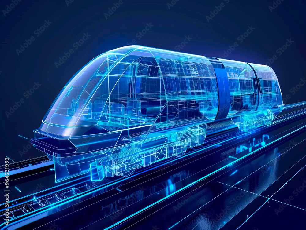 The maglev train runs on the track. Maglev visualization with augmented ...