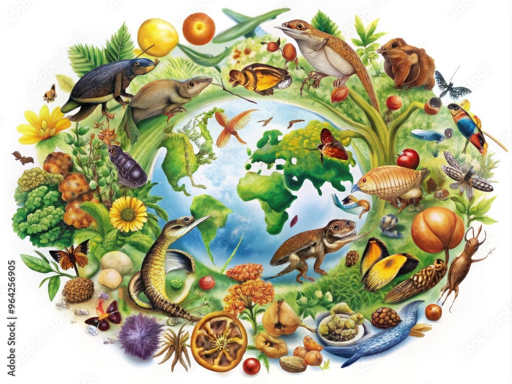 Colorful illustration of a terrestrial food chain featuring ...