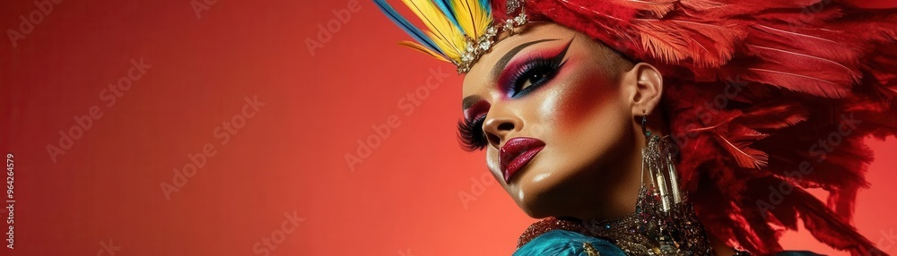 Drag queen with fierce drag makeup and bold outfit, striking a pose ...