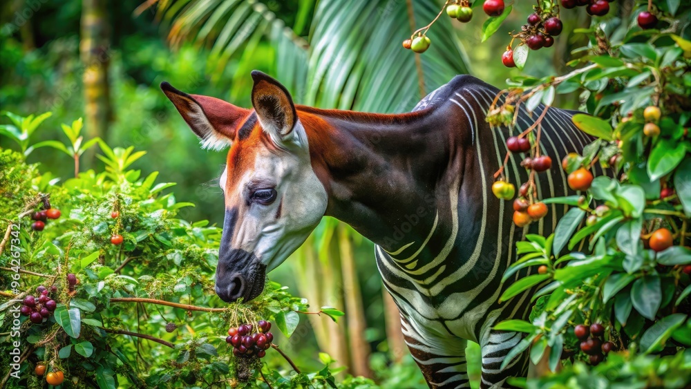 In the Ituri Rainforest, okapi graze on juicy leaves and fruits ...