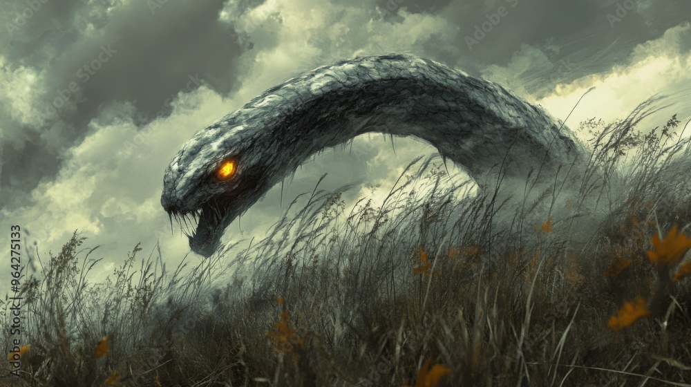 Detailed and Eerie Illustration of a Skin-Walker with Glowing Eyes and ...