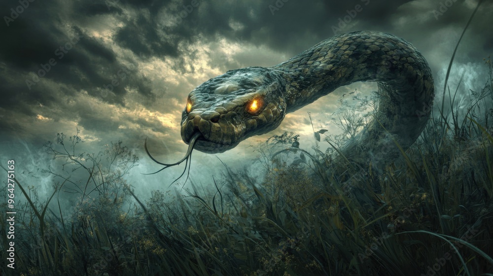 Detailed and Eerie Illustration of a Skin-Walker with Glowing Eyes and ...