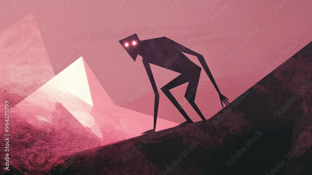 Detailed and Eerie Illustration of a Skin-Walker with Glowing Eyes and ...