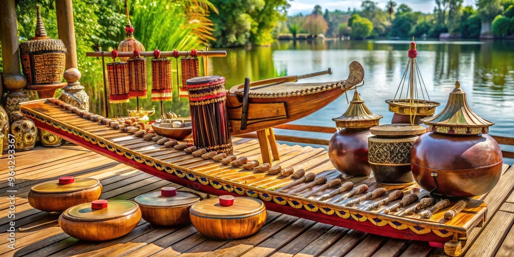 Traditional Thai Musical Instruments, Including A Phin, Ranat, And ...