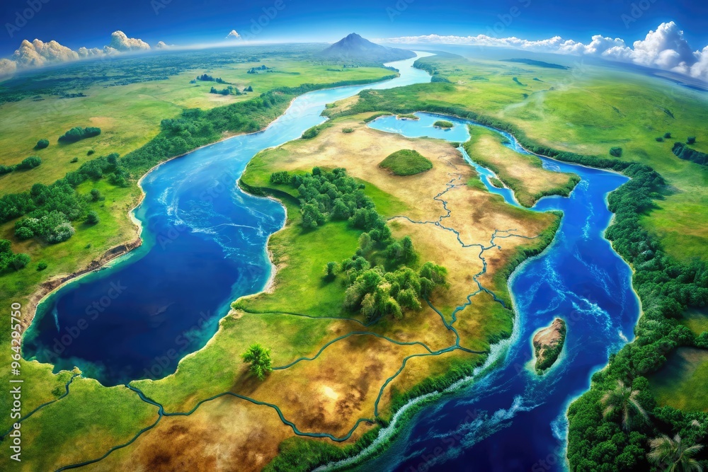 Vibrant Africa map highlighting the majestic Congo River's winding path ...