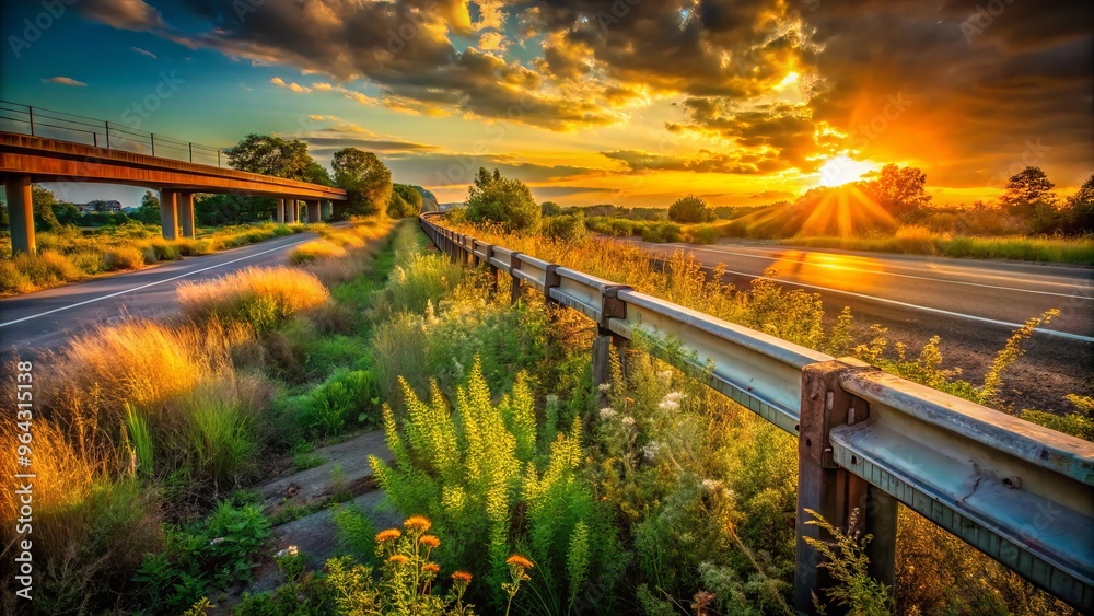 Abandoned exit signs, overgrown weeds, and rusty guardrails line a ...