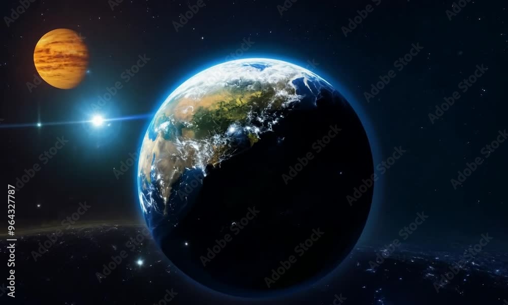 3D global map of Earth with moon, sun, and stars in space Stock Video ...