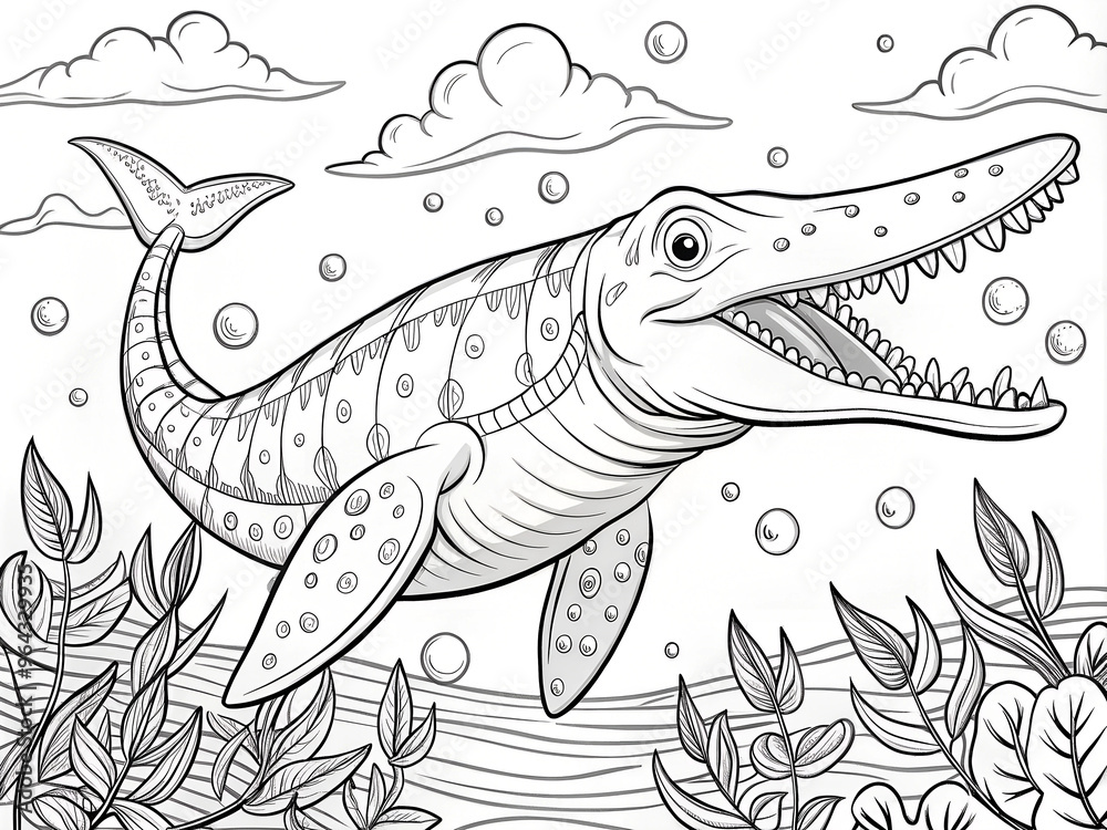 Coloring page for kids with the image of a dinosaur Ichthyosaurus ...
