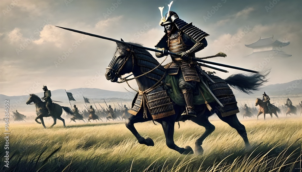 Samurai on Horseback in Full Armor – Epic Warrior Riding into Battle in ...