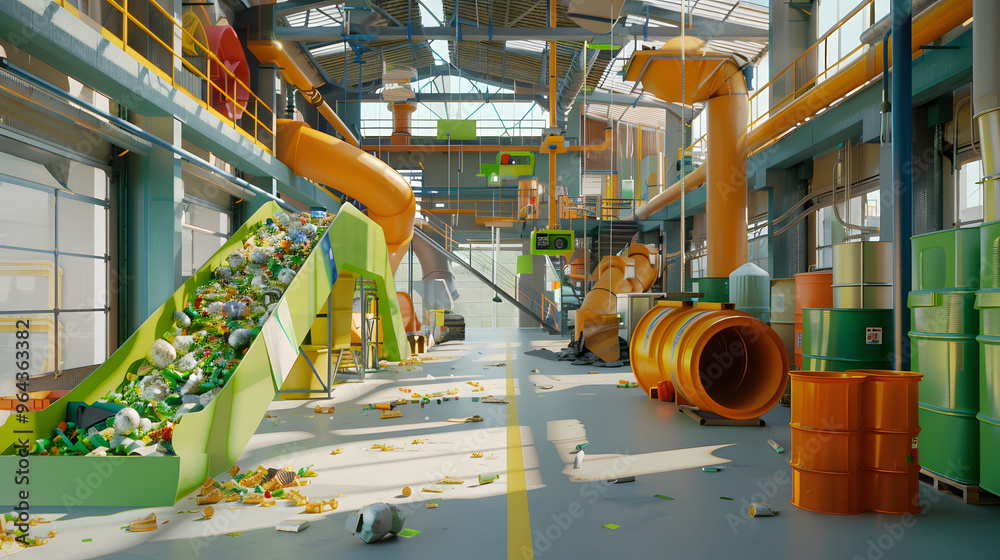 Eco-friendly recycling plant converting discarded items into useful ...