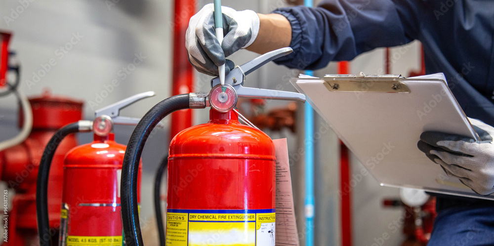 Engineer are checking and inspection a fire extinguishers tank in the ...