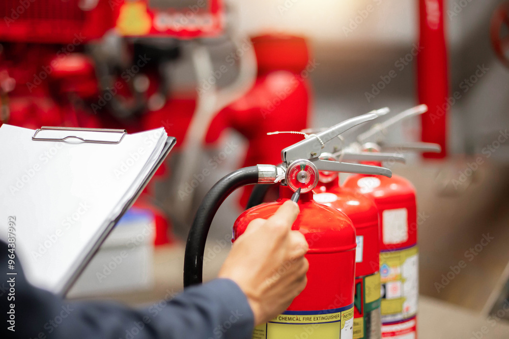 Engineer are checking and inspection a fire extinguishers tank in the ...