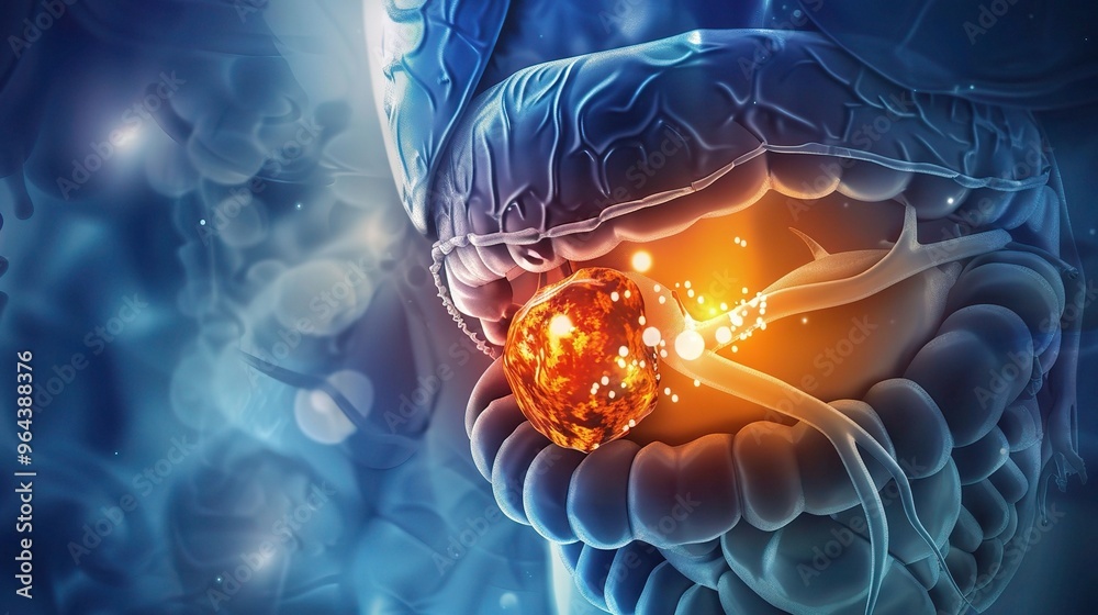 A clear visualization of a gallstone within the body. The gallstone is ...