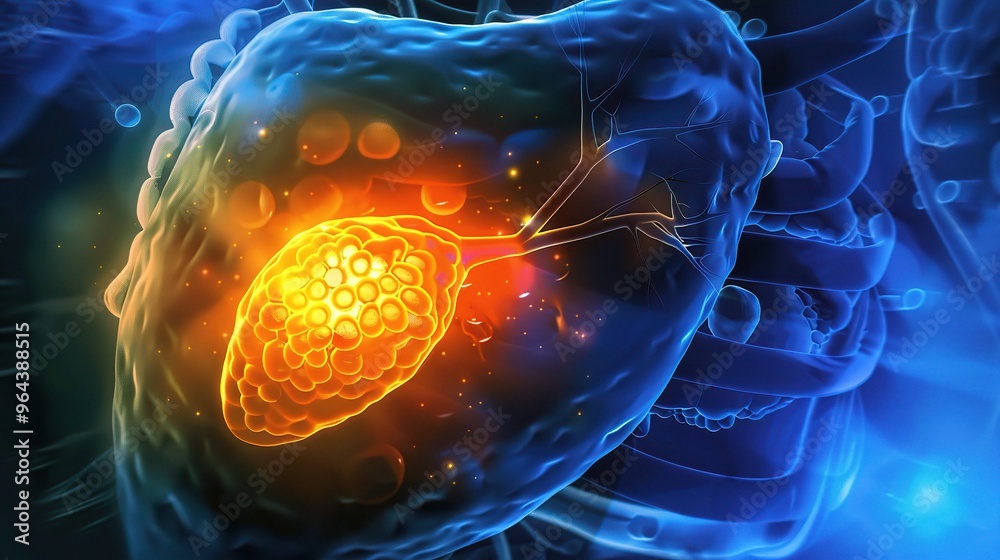 A clear visualization of a gallstone within the body. The gallstone is ...