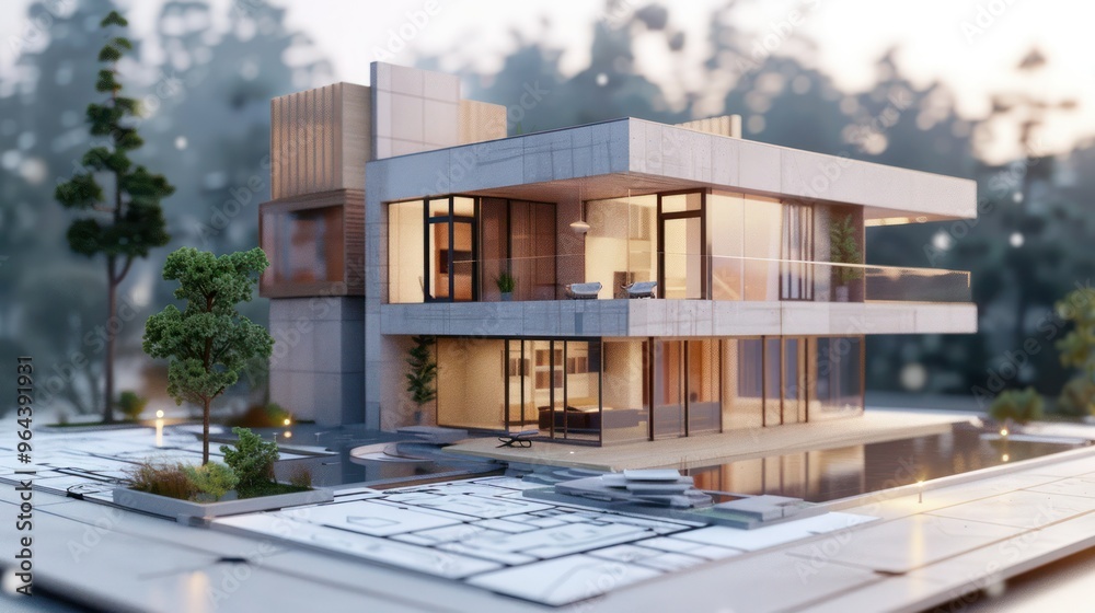 Fotografia Do Stock 3d Rendering Of House Plan Mockup Using Cad Software Like Revit Concept