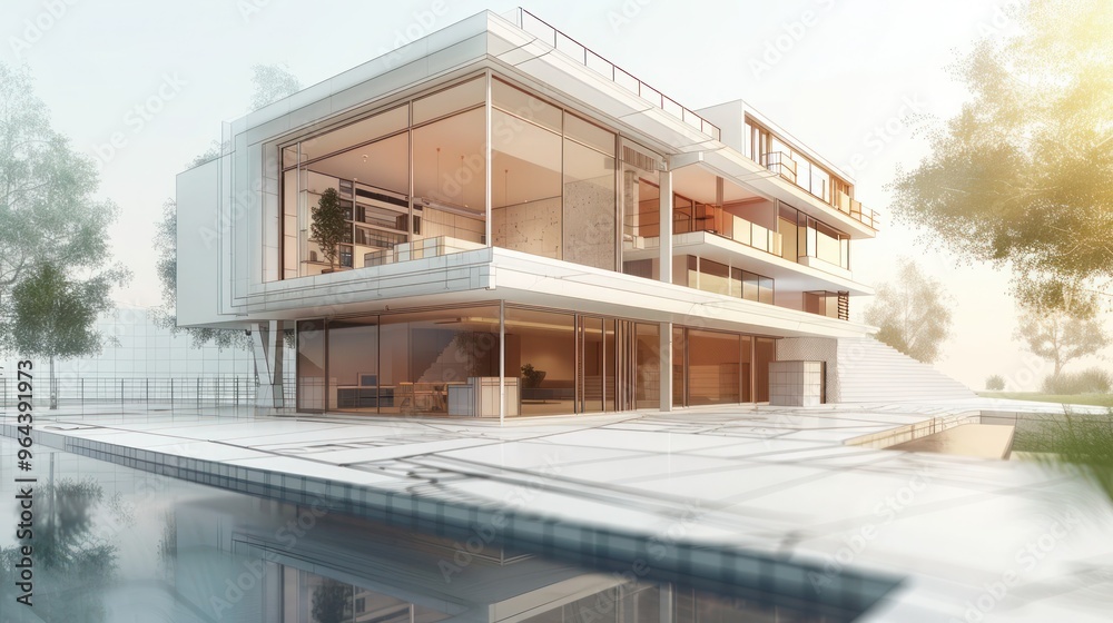 3d Rendering Of House Plan Mockup Using Cad Software Like Revit Concept Architecture 3d