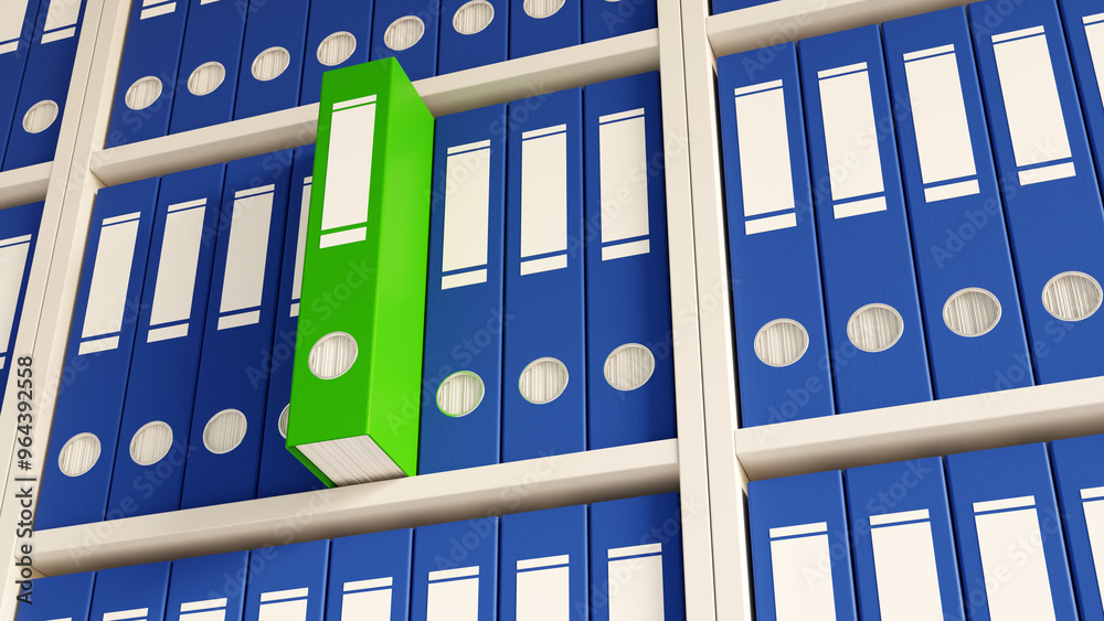 Shelves with archival folders. Documents are stored on shelves. Folders ...